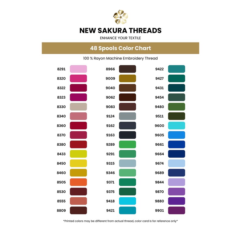 Sakura Single Spool 1000Y 100% Rayon Machine Embroidery Thread 40WT ...