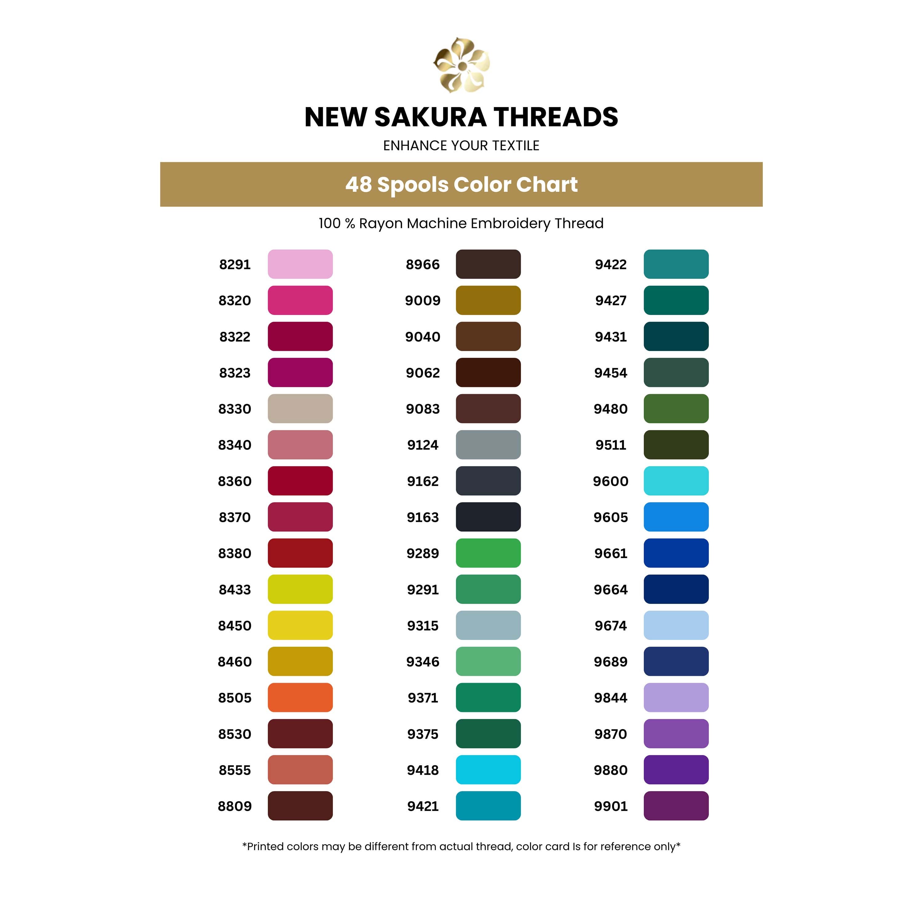 Sakura Single Spool 1000Y 100% Rayon Machine Embroidery Thread 40WT ...