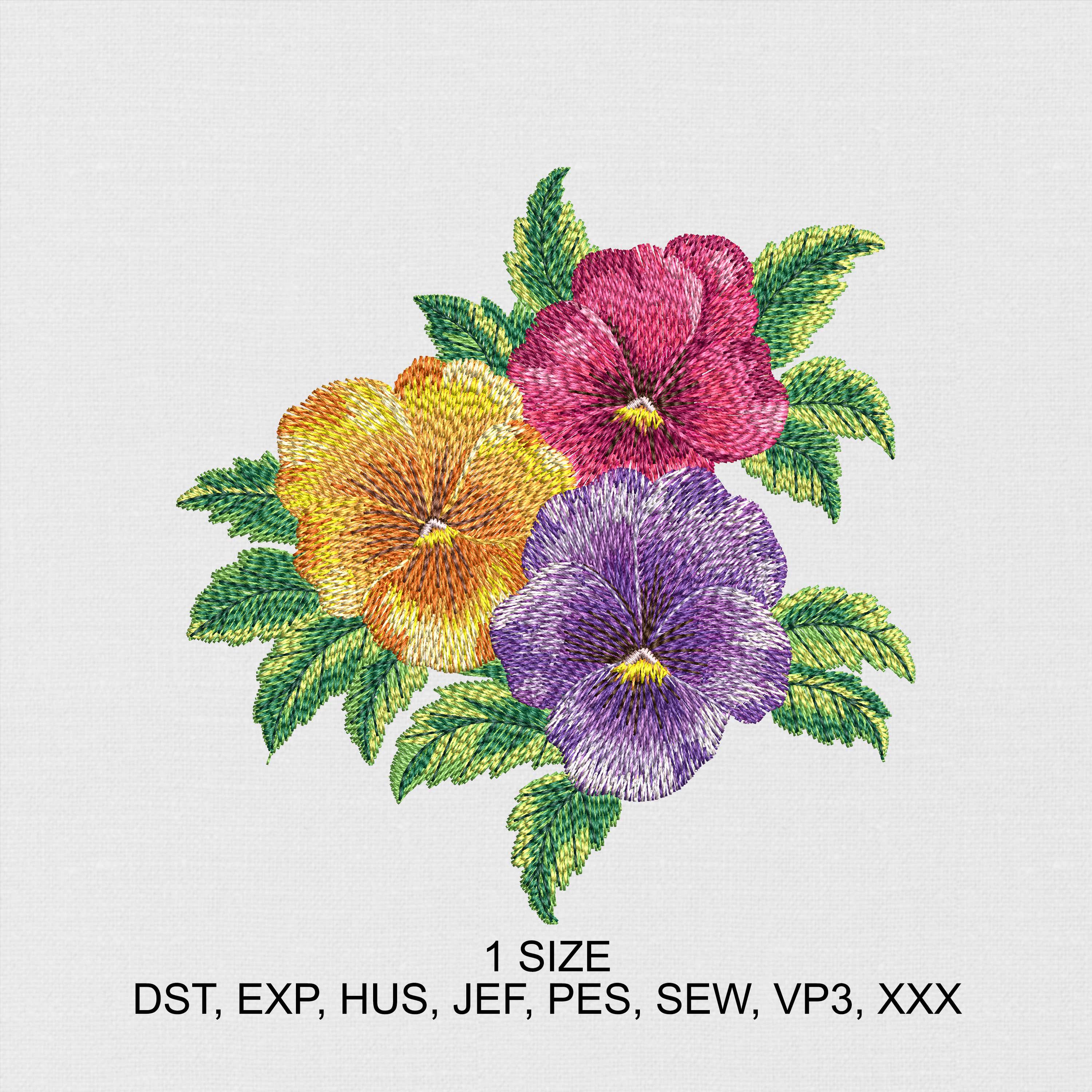 Violets Flowers Machine Embroidery Design, Violets Digital Embroidery ...