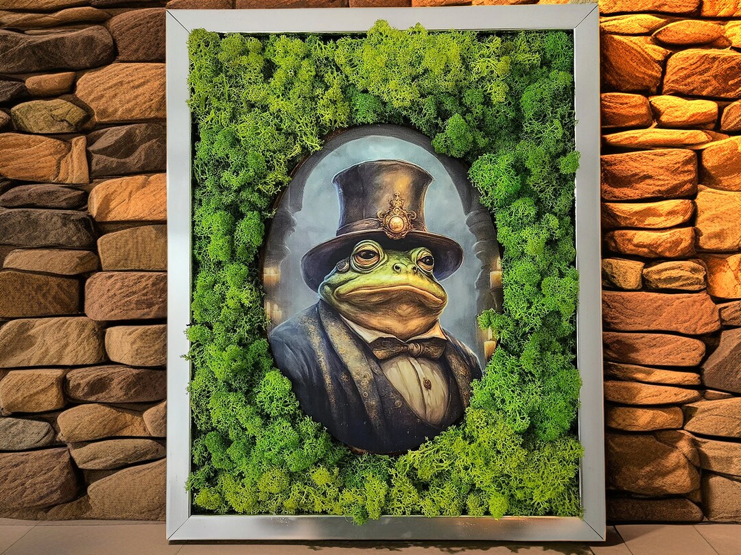 Mr Toad Victorian Moss Wall Art Victorian Frog, Metal and Wood Frame ...