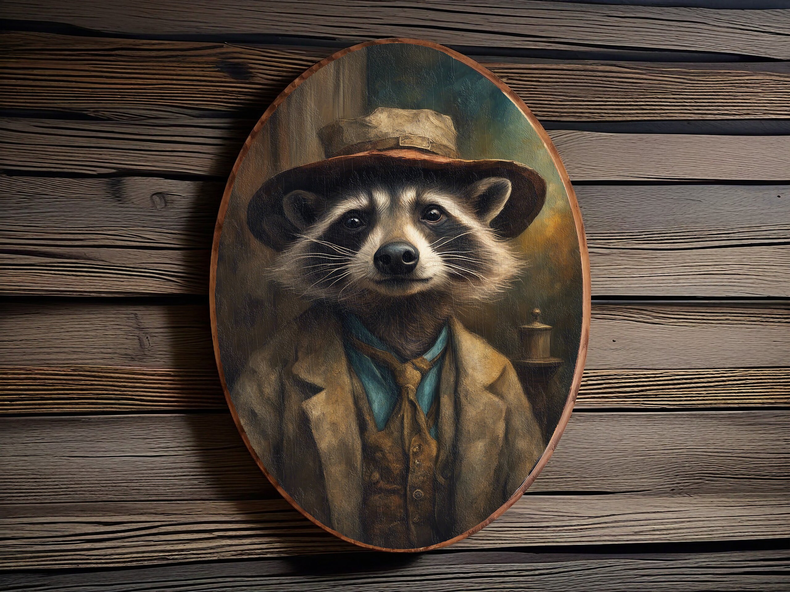 Raccoon Victorian Portrait Vintage Style Animal Wall Art Wood Wooden ...