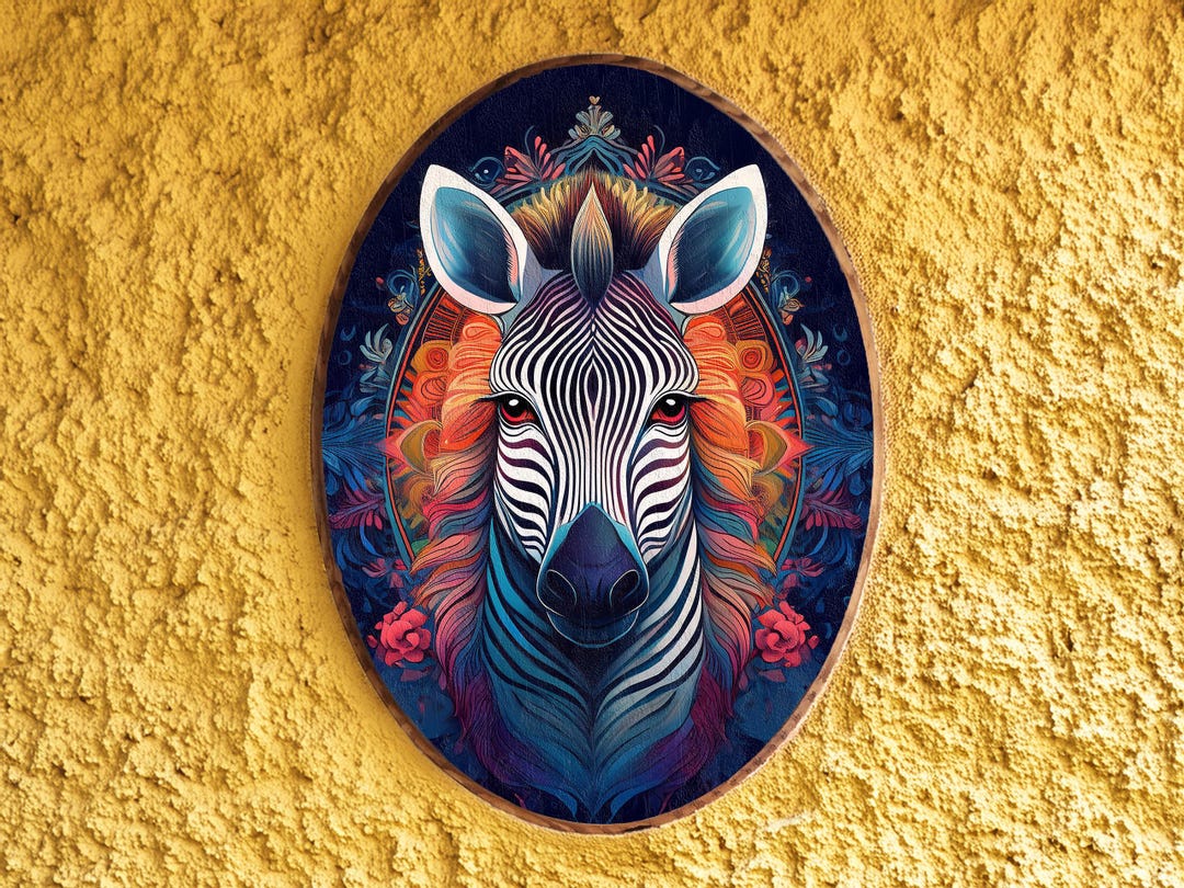 Boho Zebra Wall Art, Wooden Animal Decor, Rustic Nature Art, Black and ...