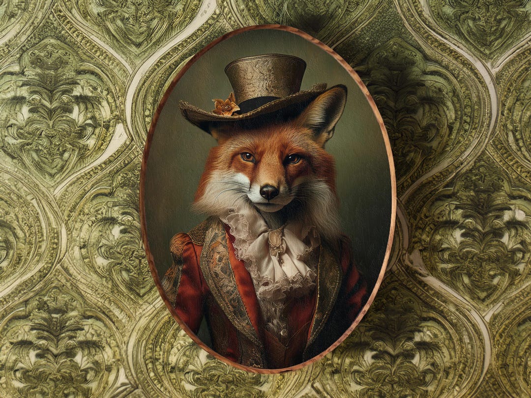 Victorian Fox Portrait: Cottagecore Wood Wall Art With Hat - Etsy