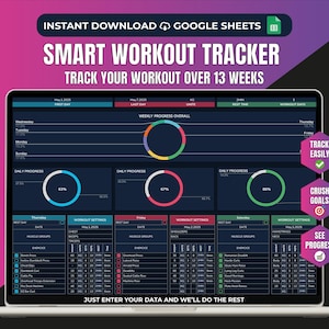 Workout Planner Google Sheets Dark Exercise Tracker Spreadsheet Fitness ...