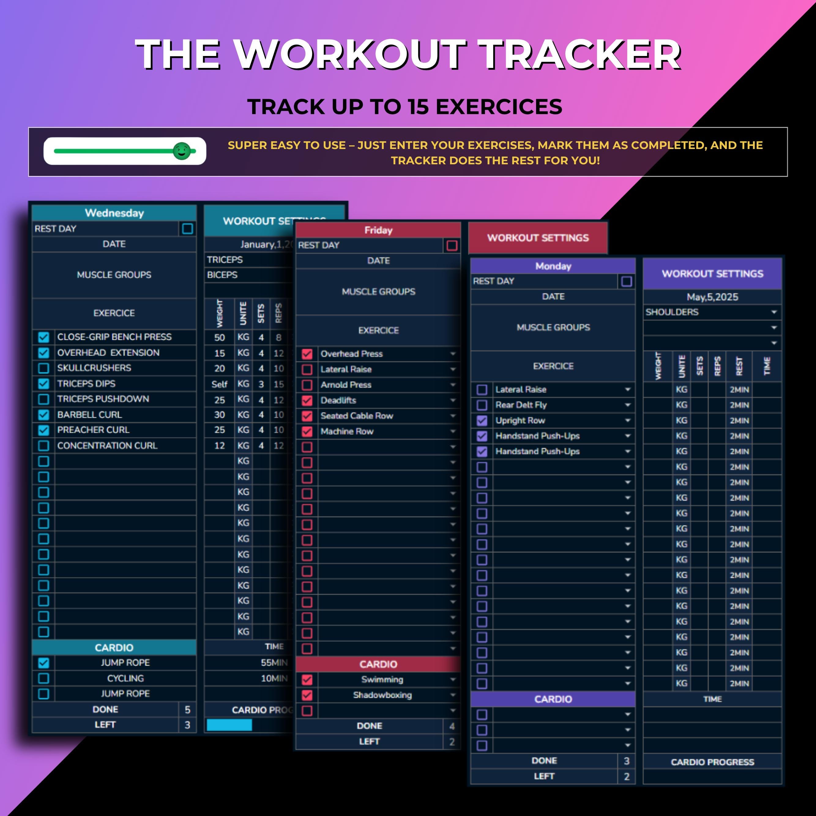 Workout Planner Google Sheets Dark Exercise Tracker Spreadsheet Fitness ...