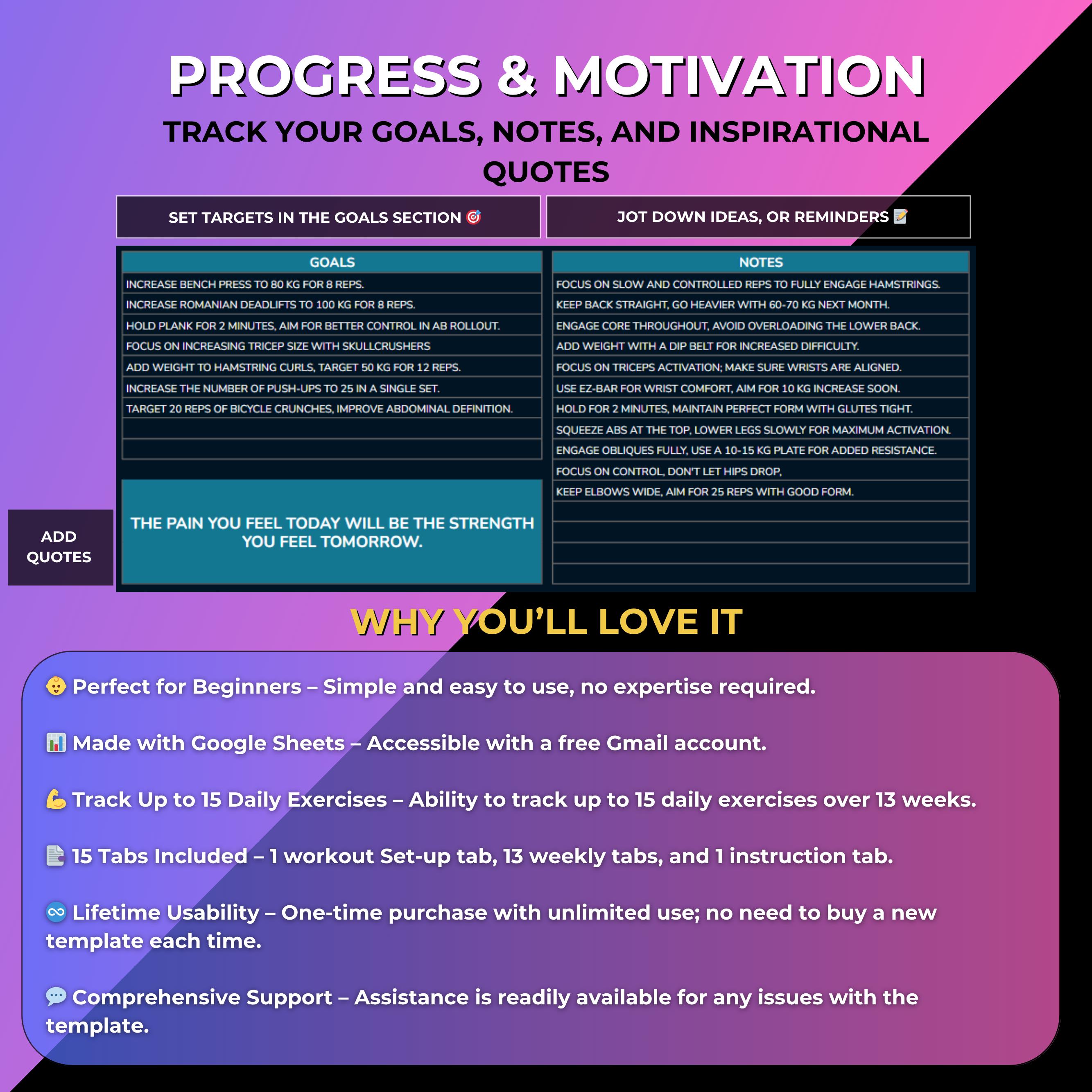 Workout Planner Google Sheets Dark Exercise Tracker Spreadsheet Fitness ...