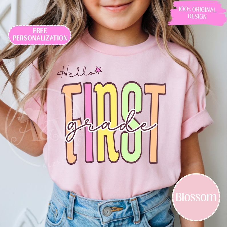 Comfort Colors® Hello First Grade Girl Shirt, Custom Teacher Team Back ...