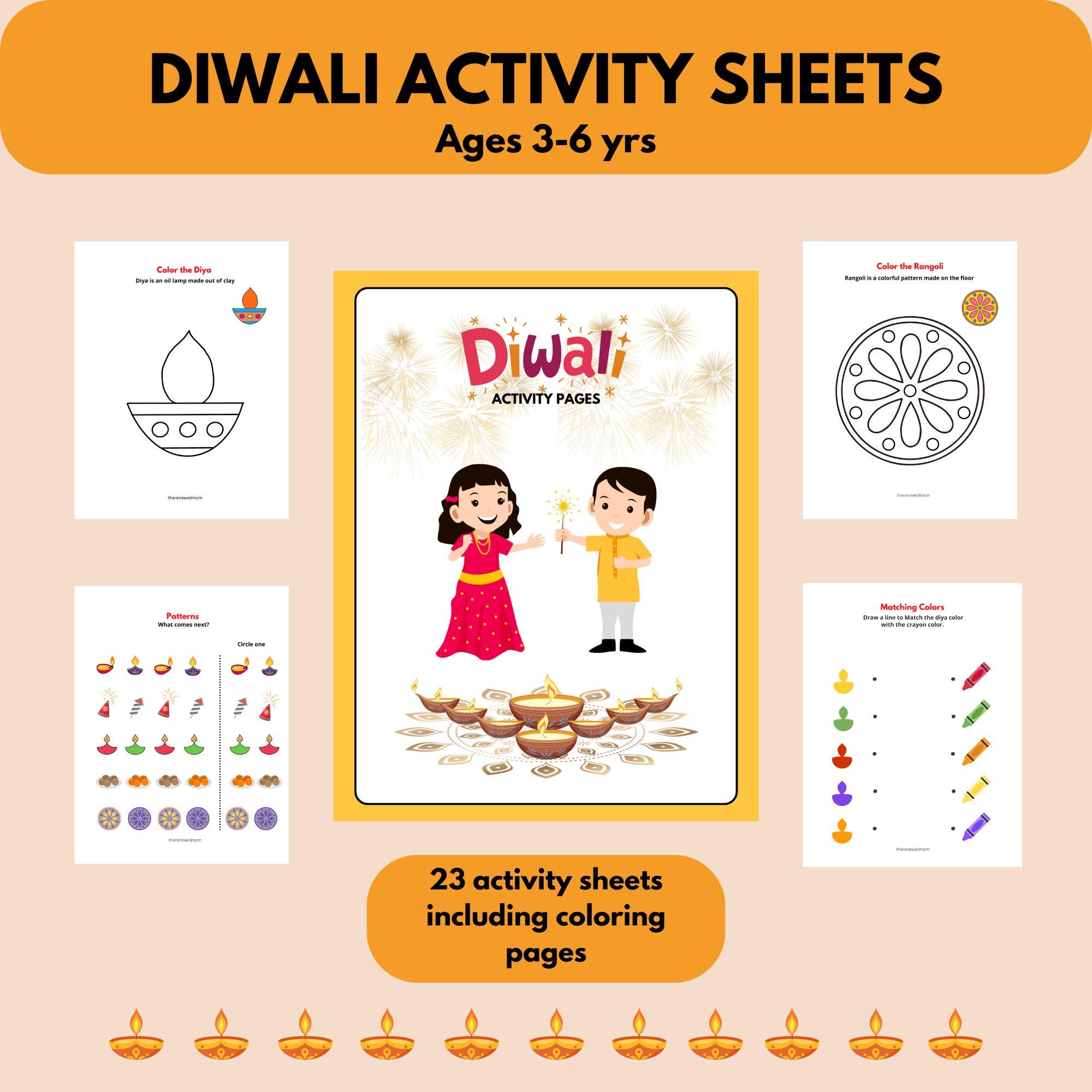 Diwali Activity Book, Diwali Coloring Sheets, Kids Diwali Activity ...