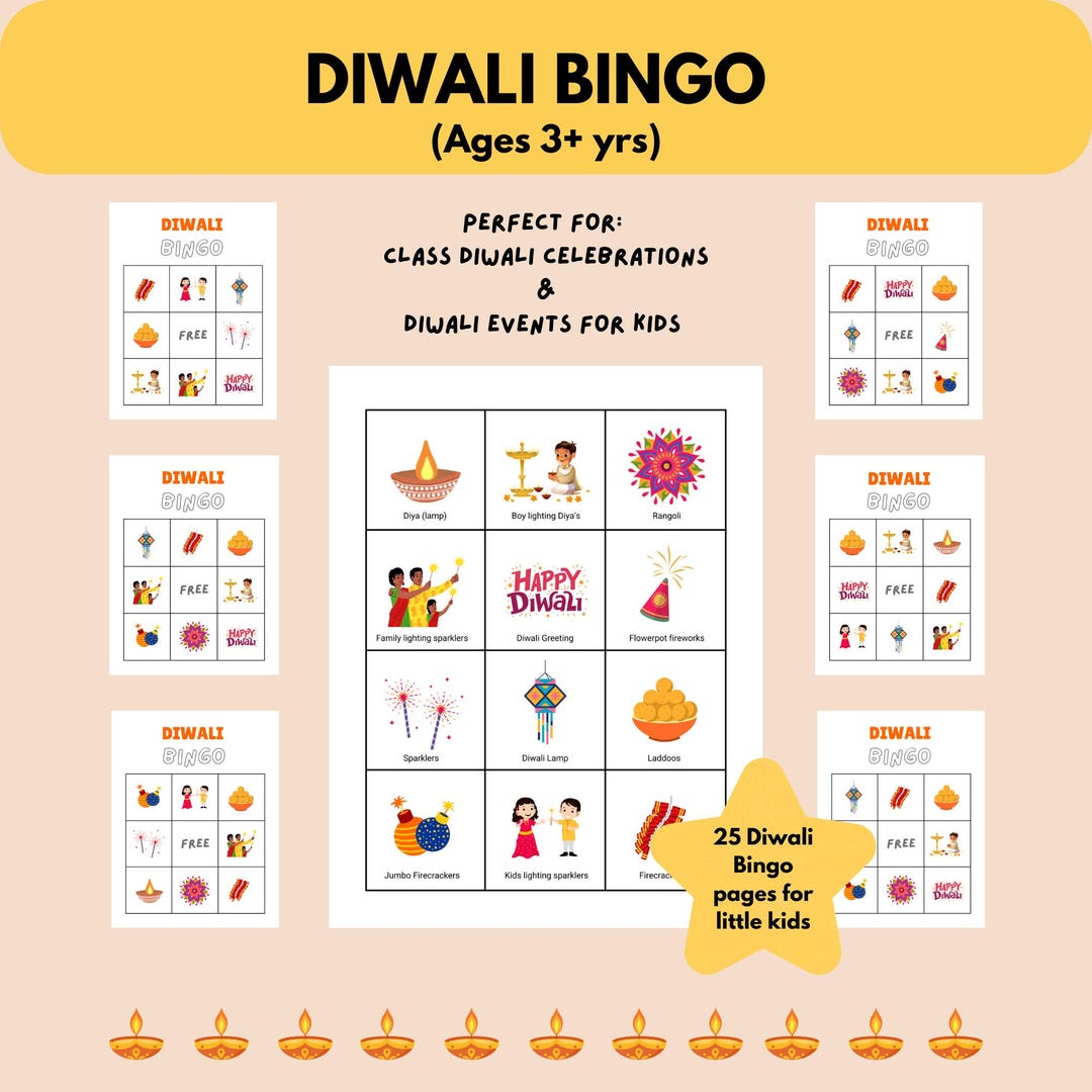 Diwali Bingo for Kids, Diwali Bingo Cards, Diwali Activity for Kids ...