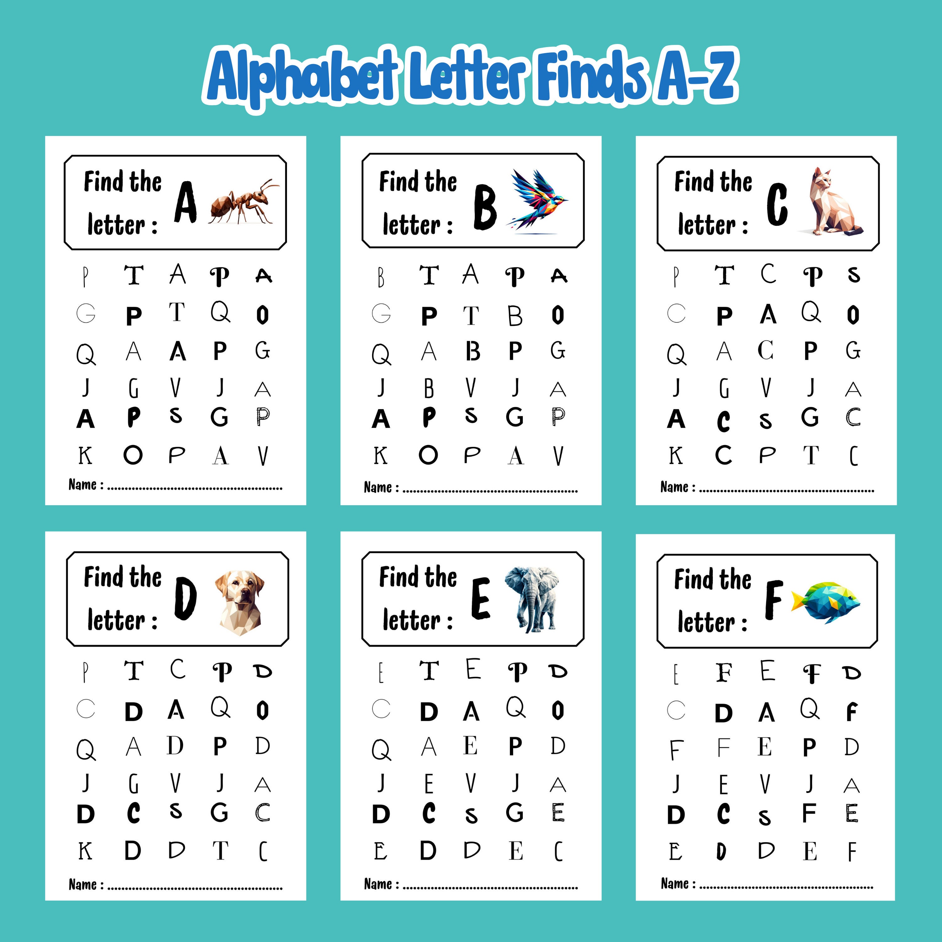 Alphabet Letter Finds A-Z PDF Printable Kids Educational Activity ...