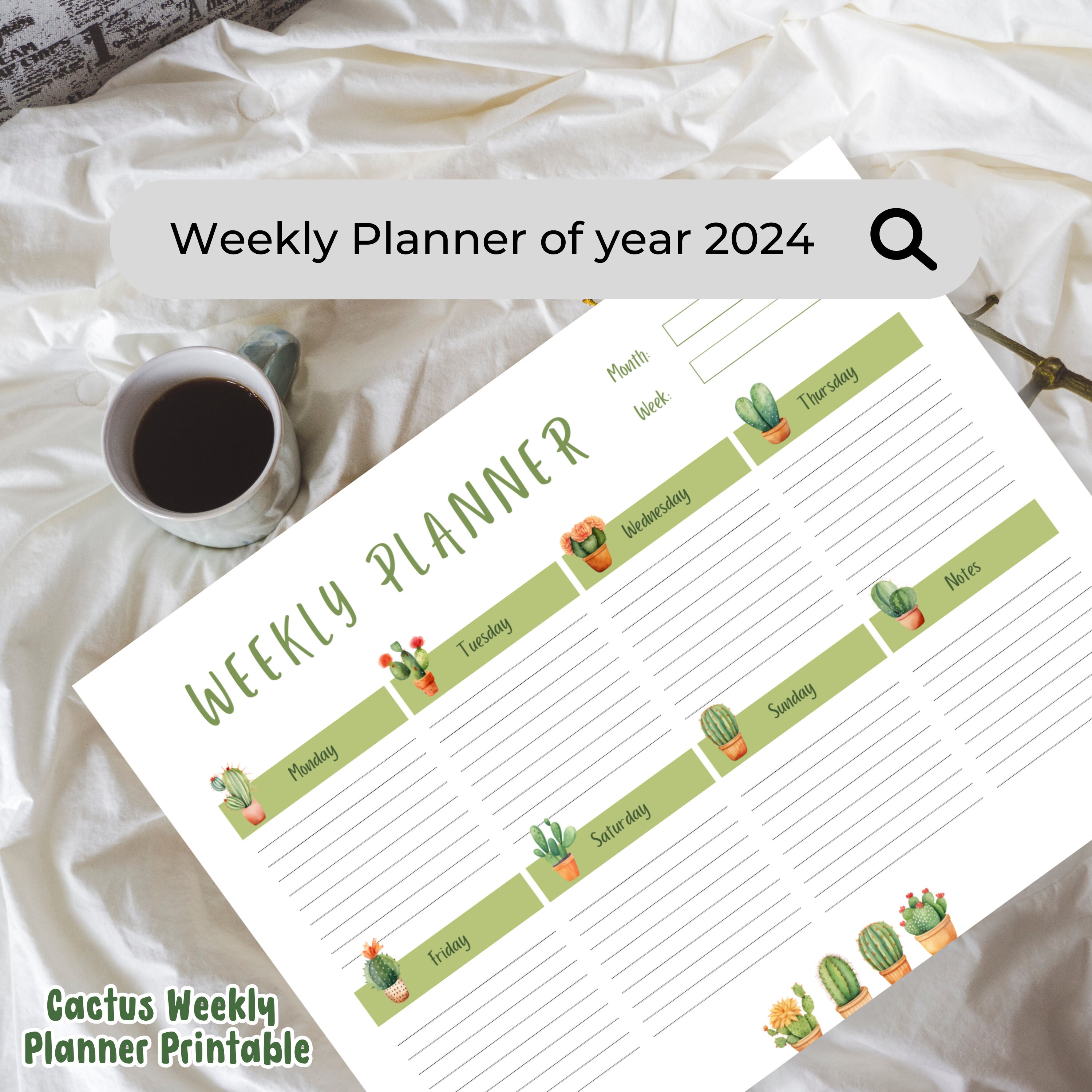Cactus Weekly Planner Printable - Instant Download PDF, Modern ...