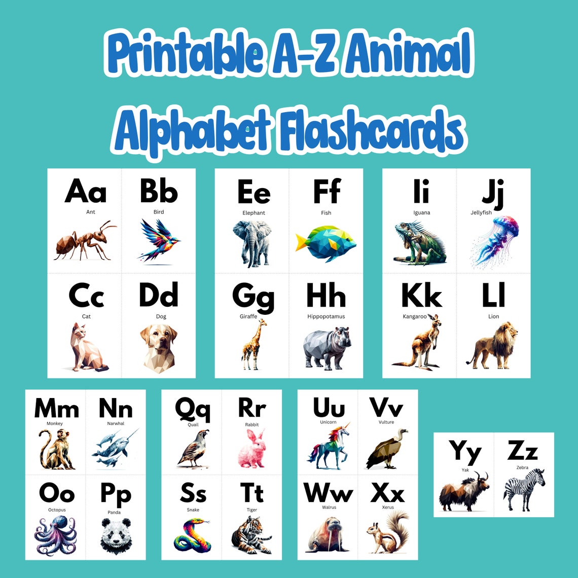 Printable A-Z Animal Alphabet Flashcards | Educational Preschool ...
