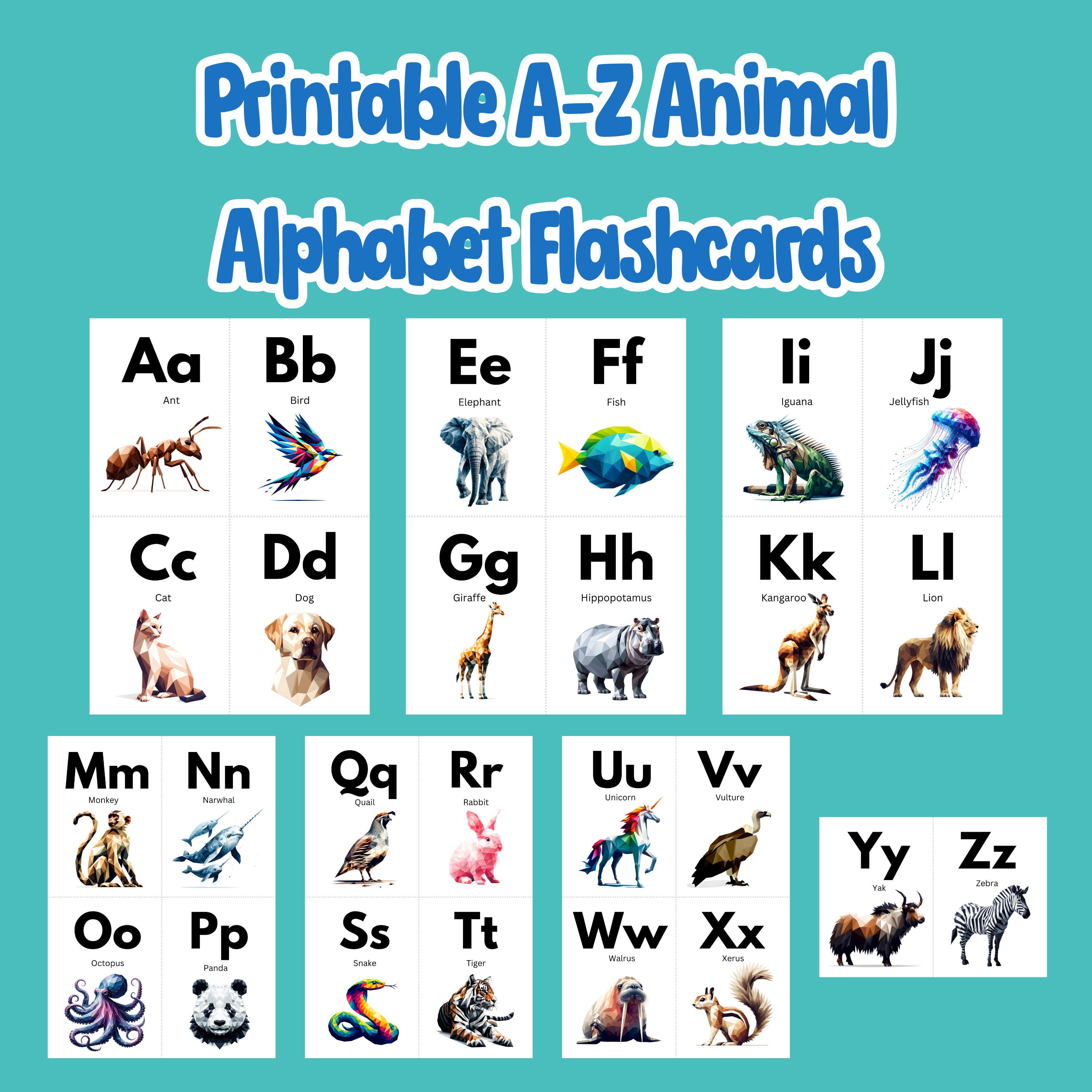 Printable A-Z Animal Alphabet Flashcards | Educational Preschool ...