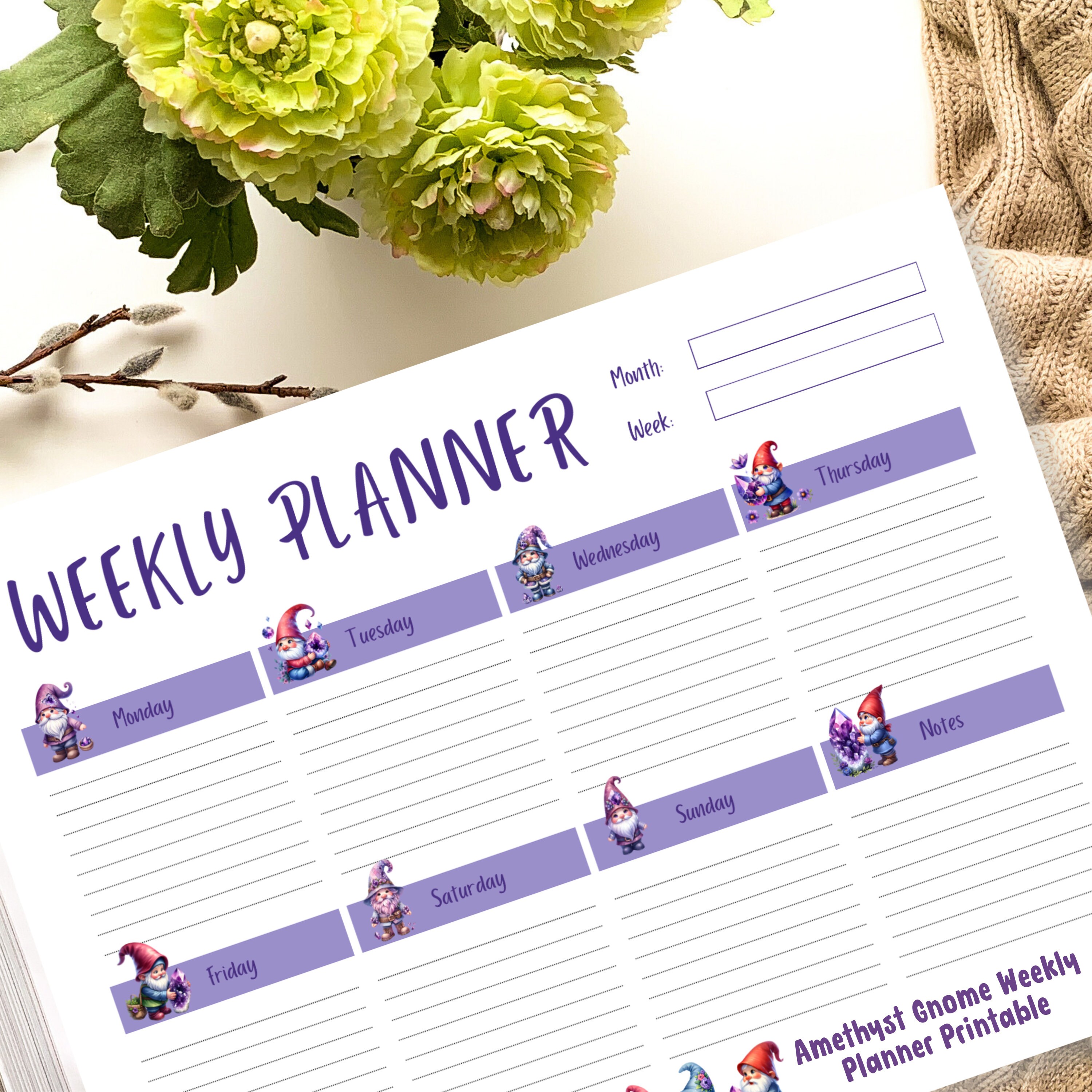 Amethyst Gnome Weekly Planner Printable Cute Gnome Themed PDF Planner ...