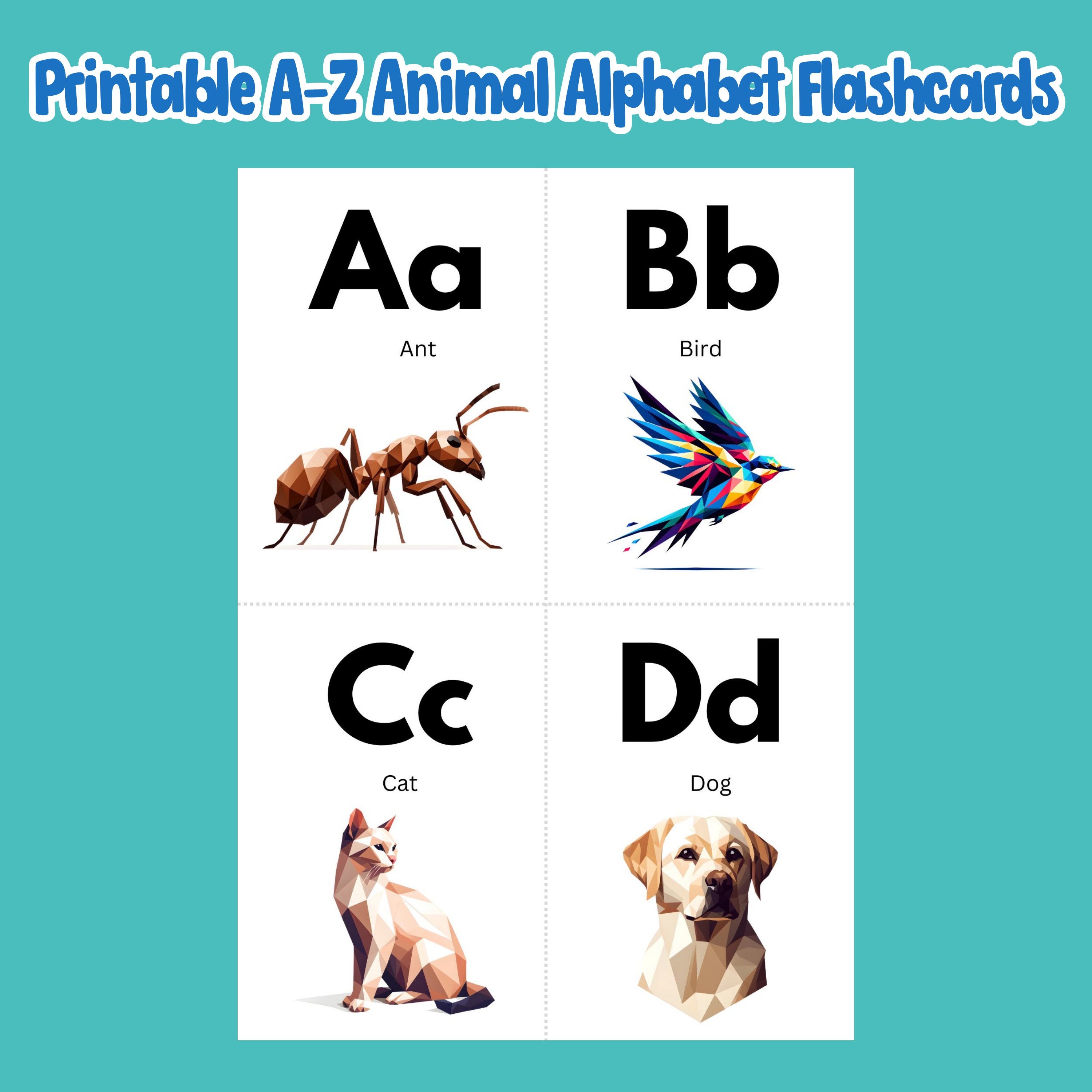 Printable A-Z Animal Alphabet Flashcards Educational Preschool Learning ...