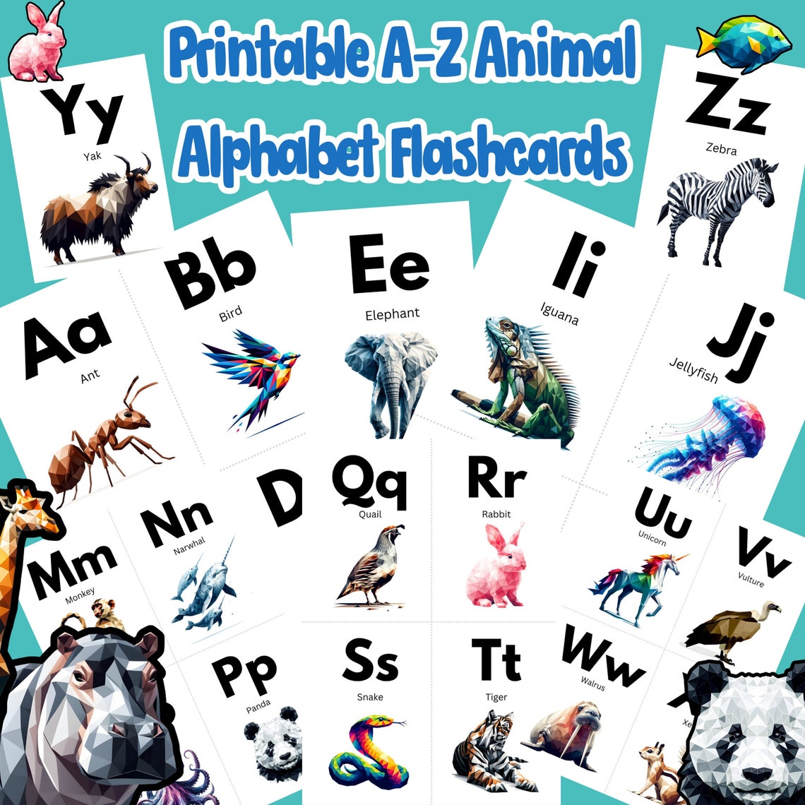 Printable A-Z Animal Alphabet Flashcards | Educational Preschool ...