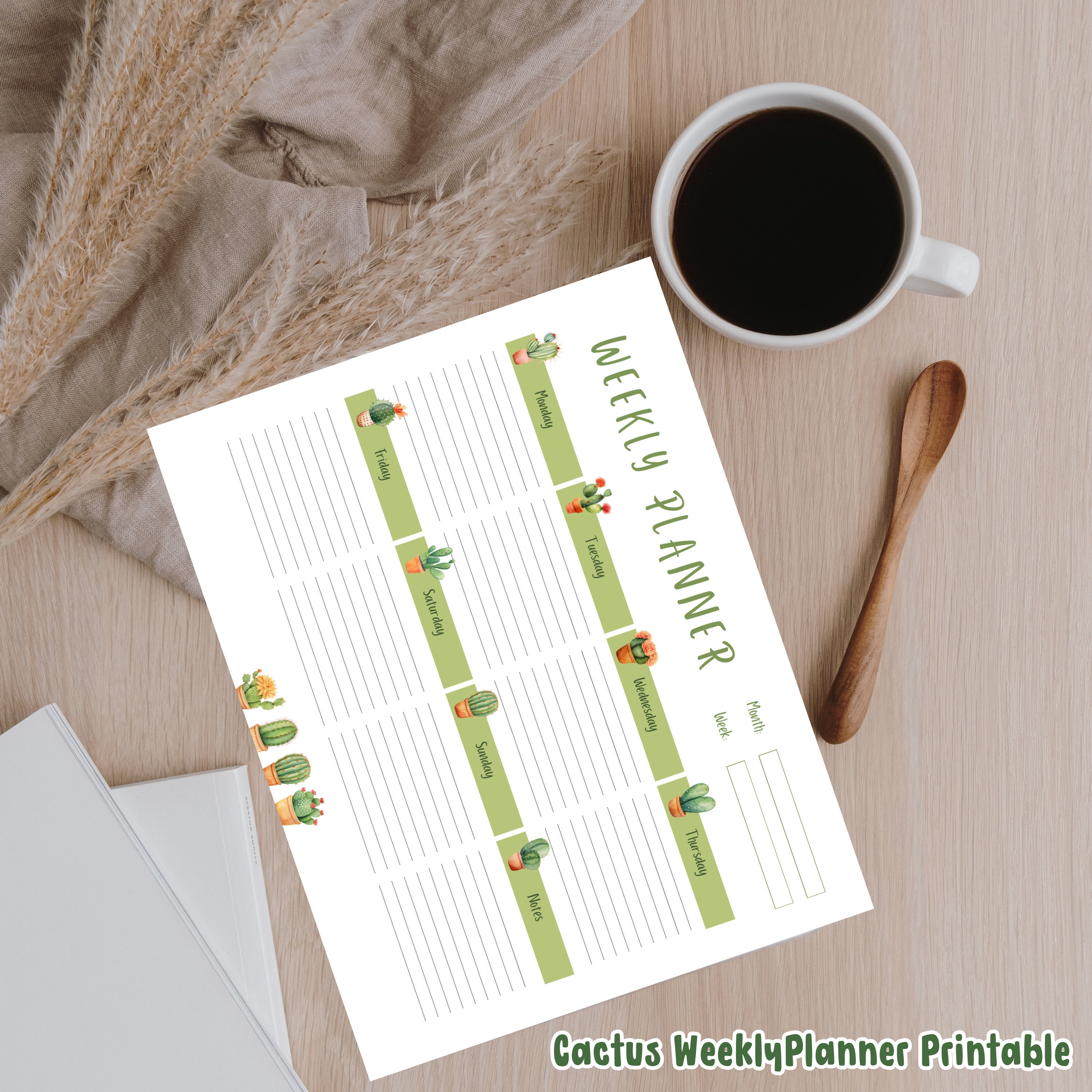 Cactus Weekly Planner Printable - Instant Download PDF, Modern ...