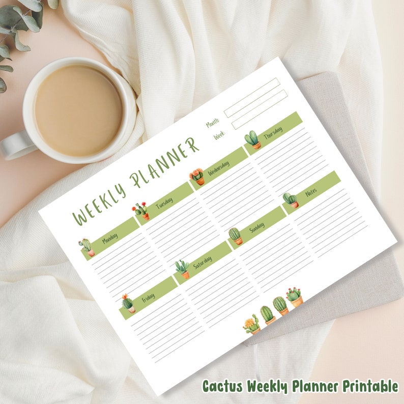 Cactus Weekly Planner Printable - Instant Download PDF, Modern ...