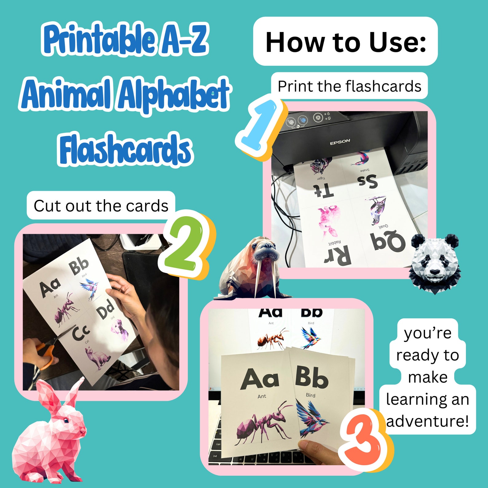 Printable A-Z Animal Alphabet Flashcards | Educational Preschool ...