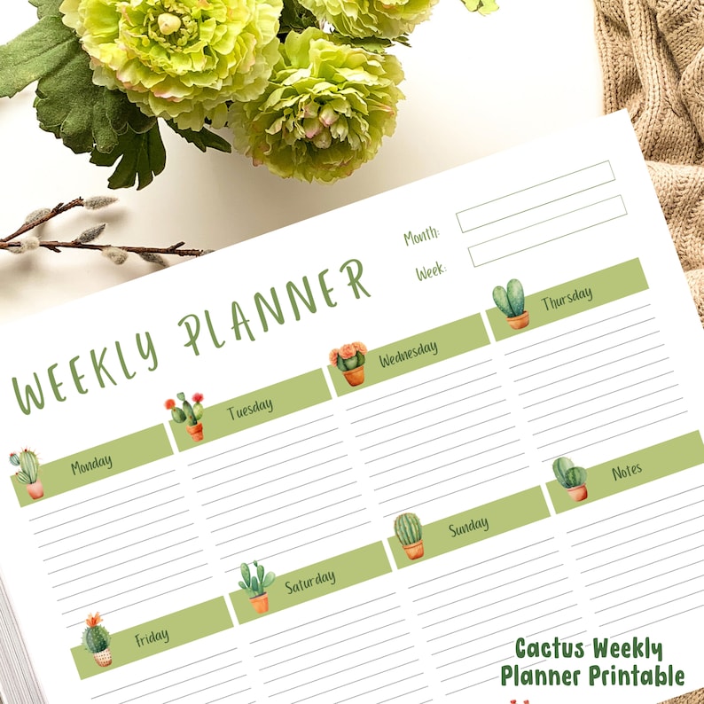 Cactus Weekly Planner Printable - Instant Download PDF, Modern ...