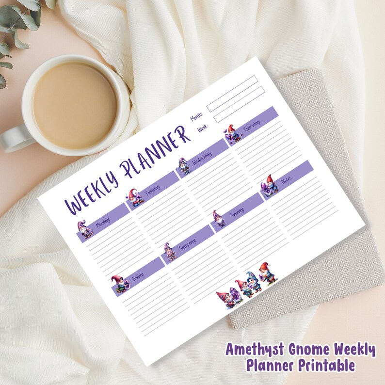 Amethyst Gnome Weekly Planner Printable - Cute Gnome Themed PDF Planner ...