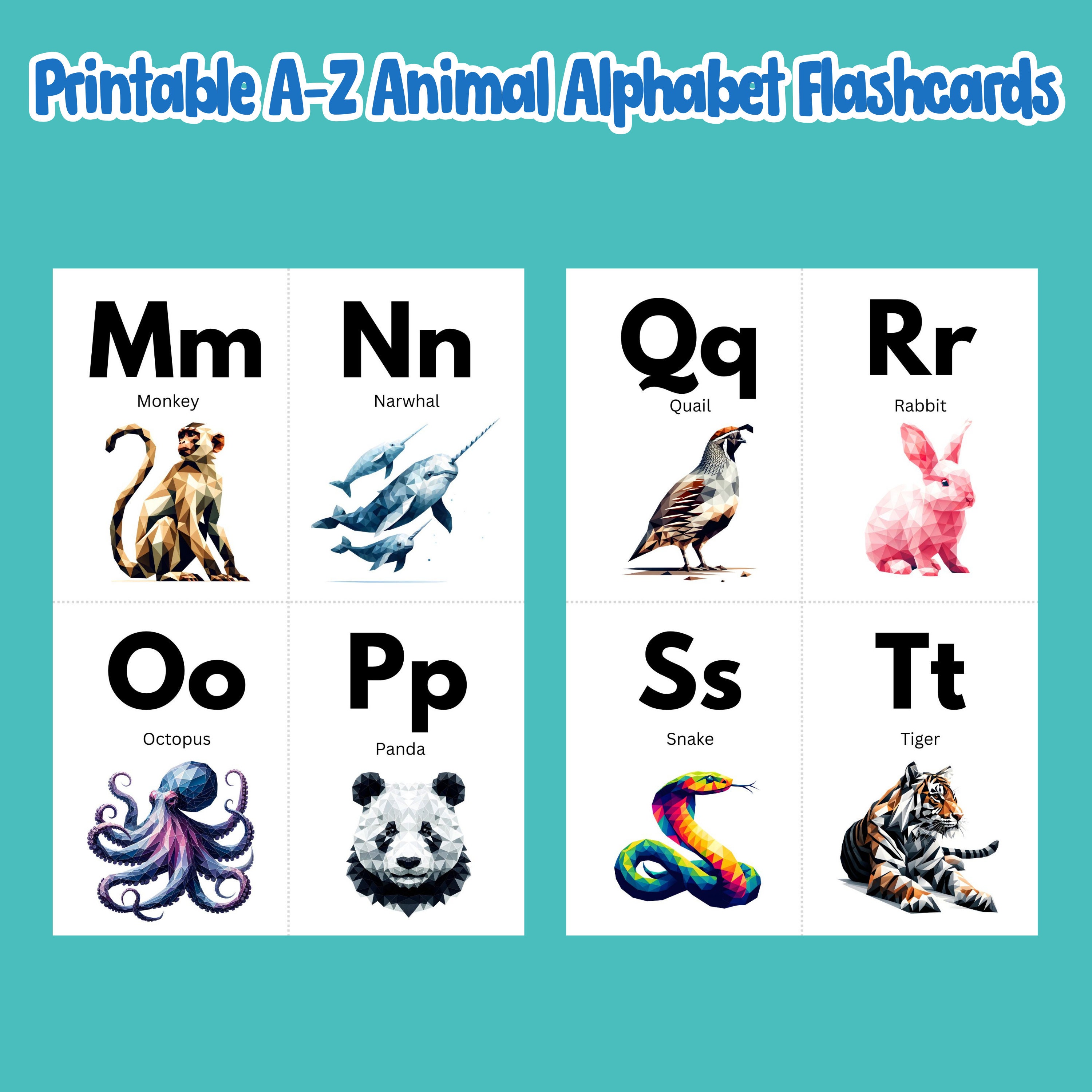 Printable A-Z Animal Alphabet Flashcards Educational Preschool Learning ...