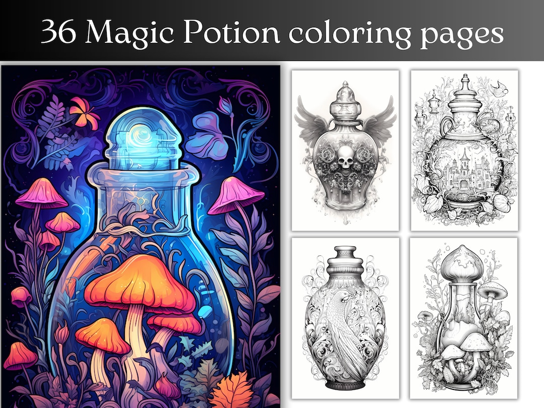 36 Magic Potion Coloring Pages for Adults Kids Coloring Book Fantasy ...