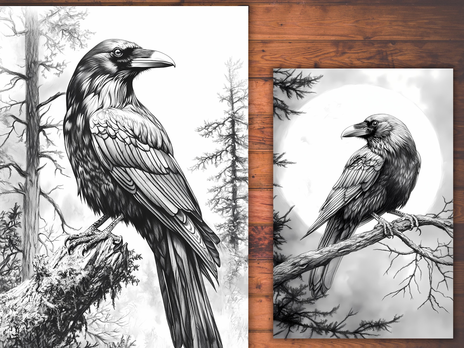 30 Ravens Grayscale Coloring Pages Gothic Ravens Coloring Book ...