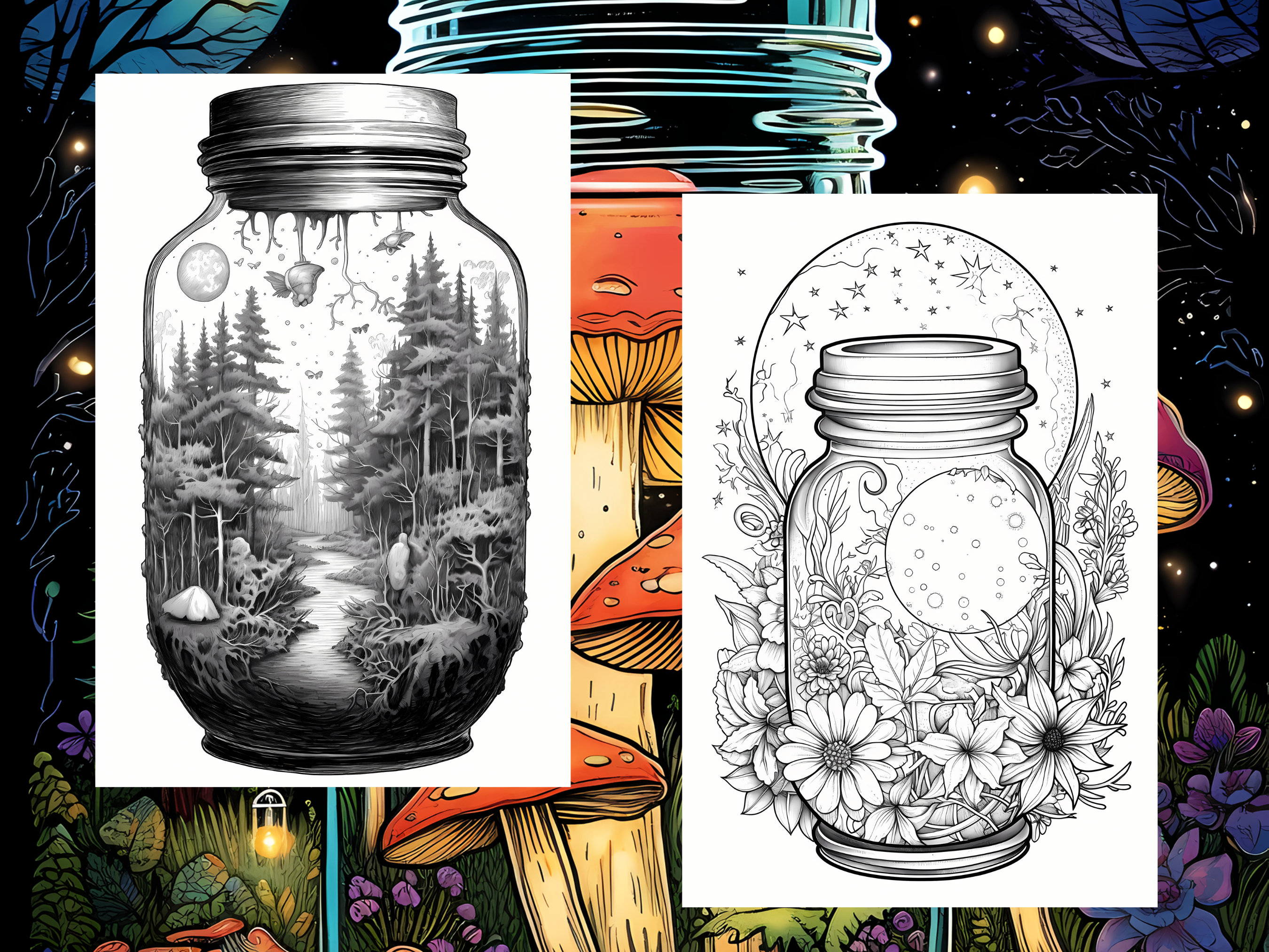 28 Magical Jars Coloring Book Printable Life in Jar Grayscale Coloring ...