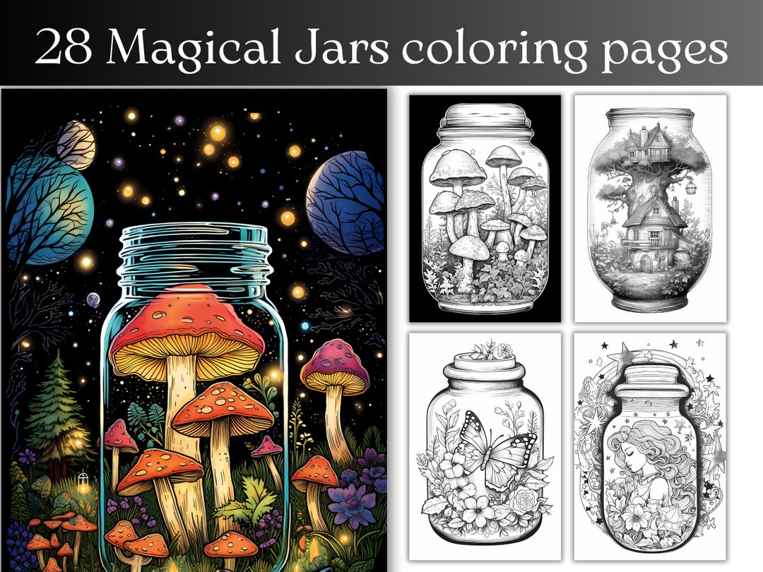 28 Magical Jars Coloring Book Printable Life in Jar Grayscale Coloring ...