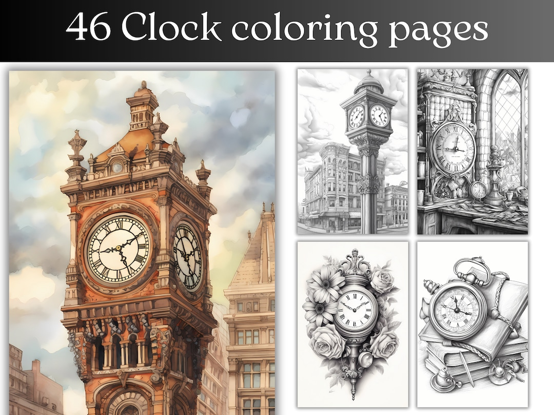 46 Clock Coloring Pages for Adults and for Kids Relax and Stress Relief ...