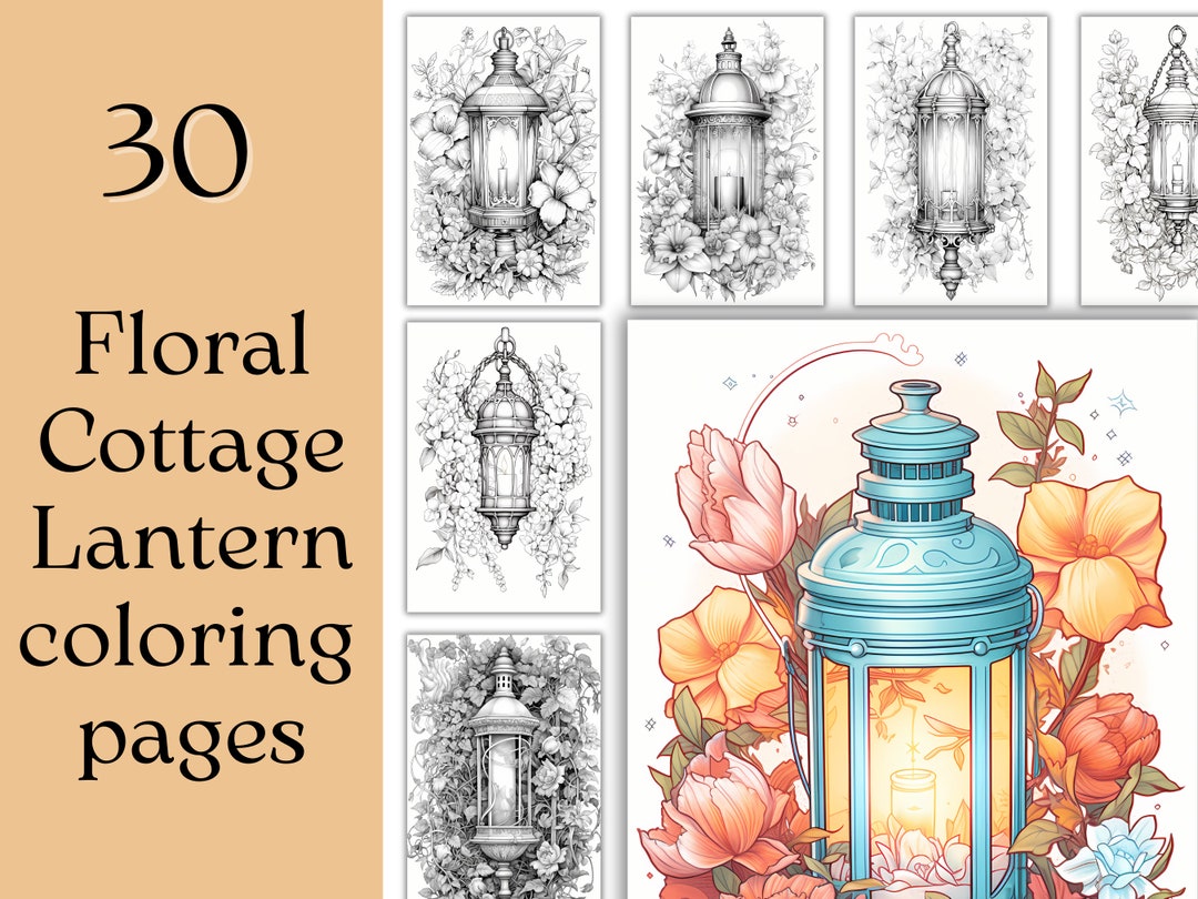 Floral Cottage Lantern Coloring Book for Adults Colo Greyscale Coloring ...