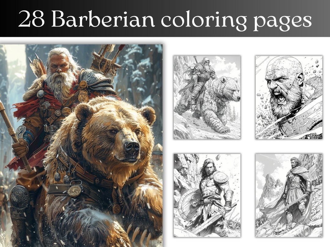 28 Barbarian Warriors Grayscale Coloring Pages for Adults and Kids RPG ...