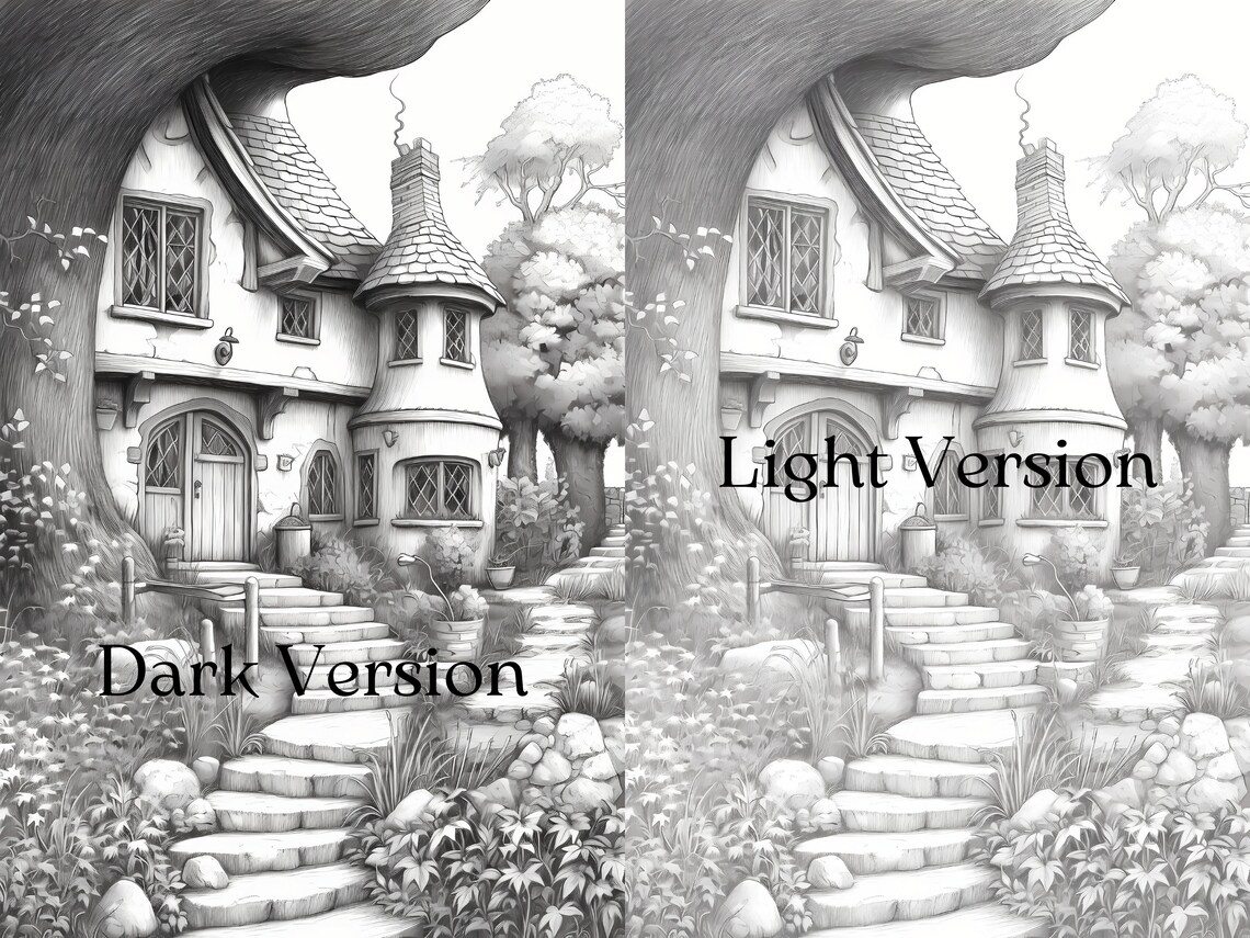 Cottage Gardens Grayscale Coloring Pages: 30 Printable Illustrations ...