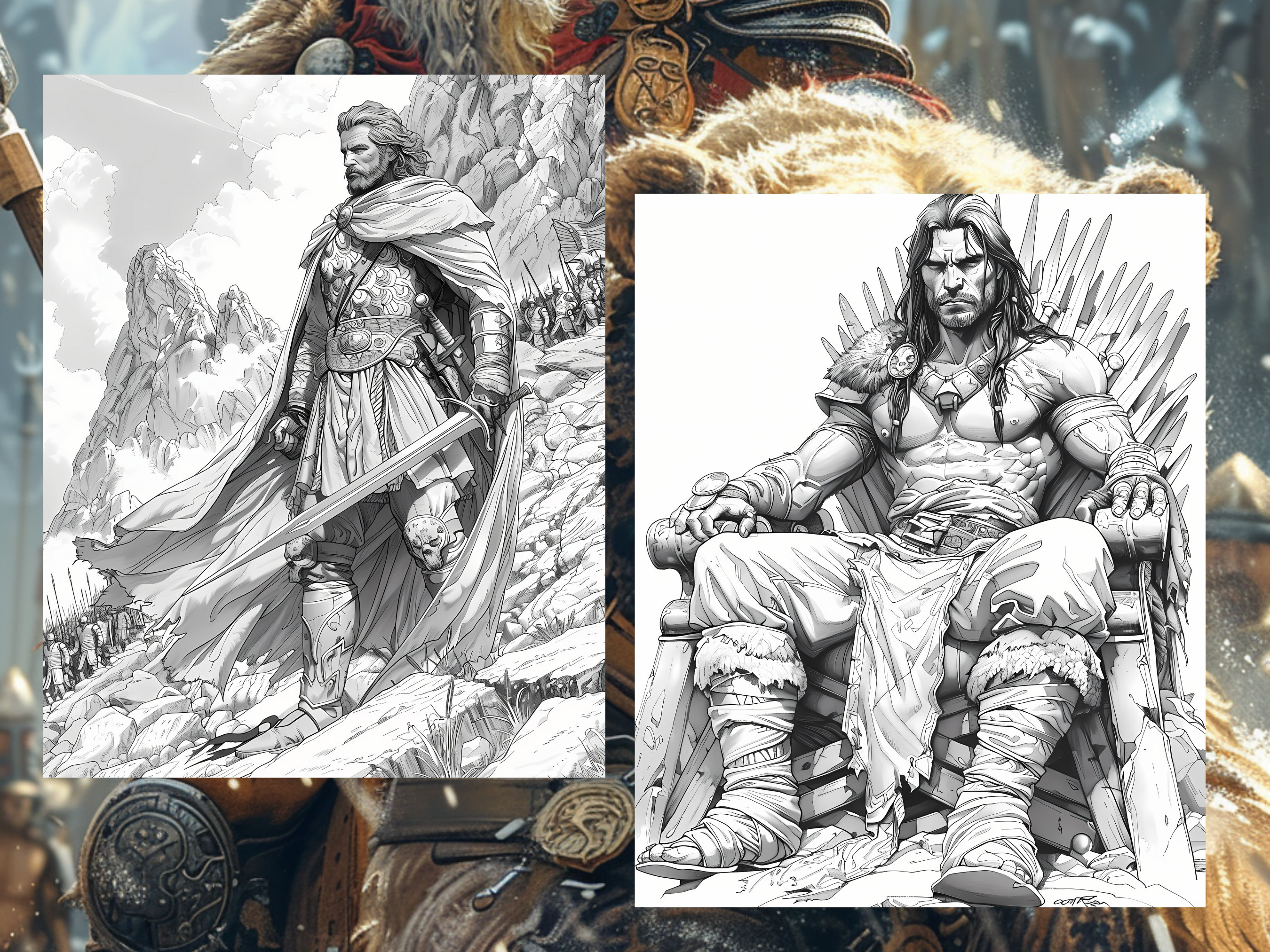 28 Barbarian Warriors Grayscale Coloring Pages for Adults and Kids RPG ...