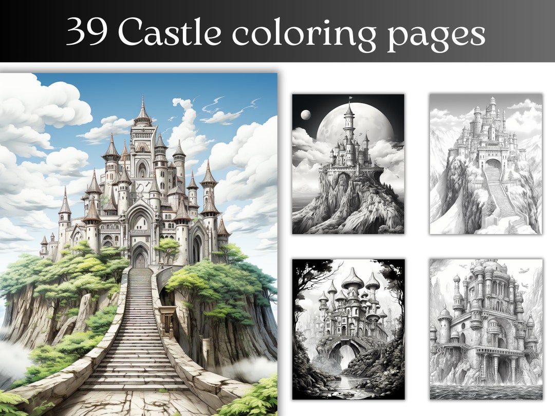 39 Fantasy Castle Coloring Pages for Adult and Kids Coloring Book ...