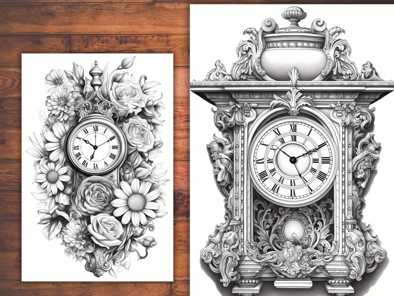46 Clock Coloring Pages for Adults and for Kids Relax and Stress Relief ...