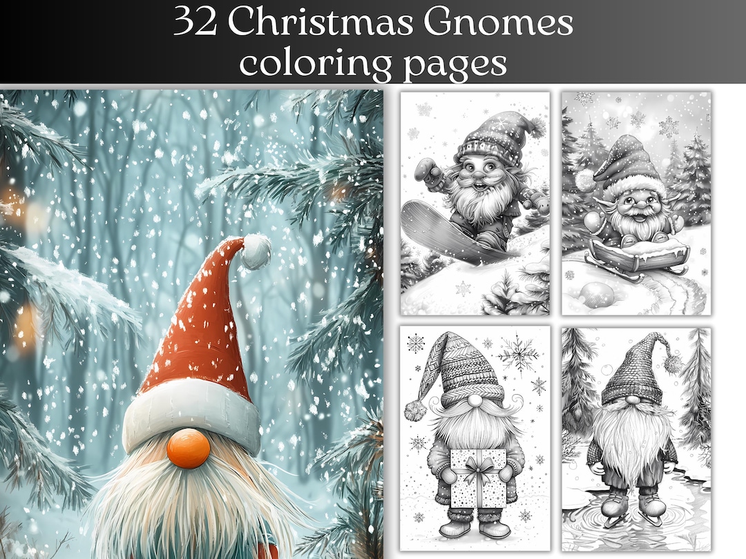 Grayscale Christmas Gnomes Coloring Pages, Fun and Creative Holiday Art ...