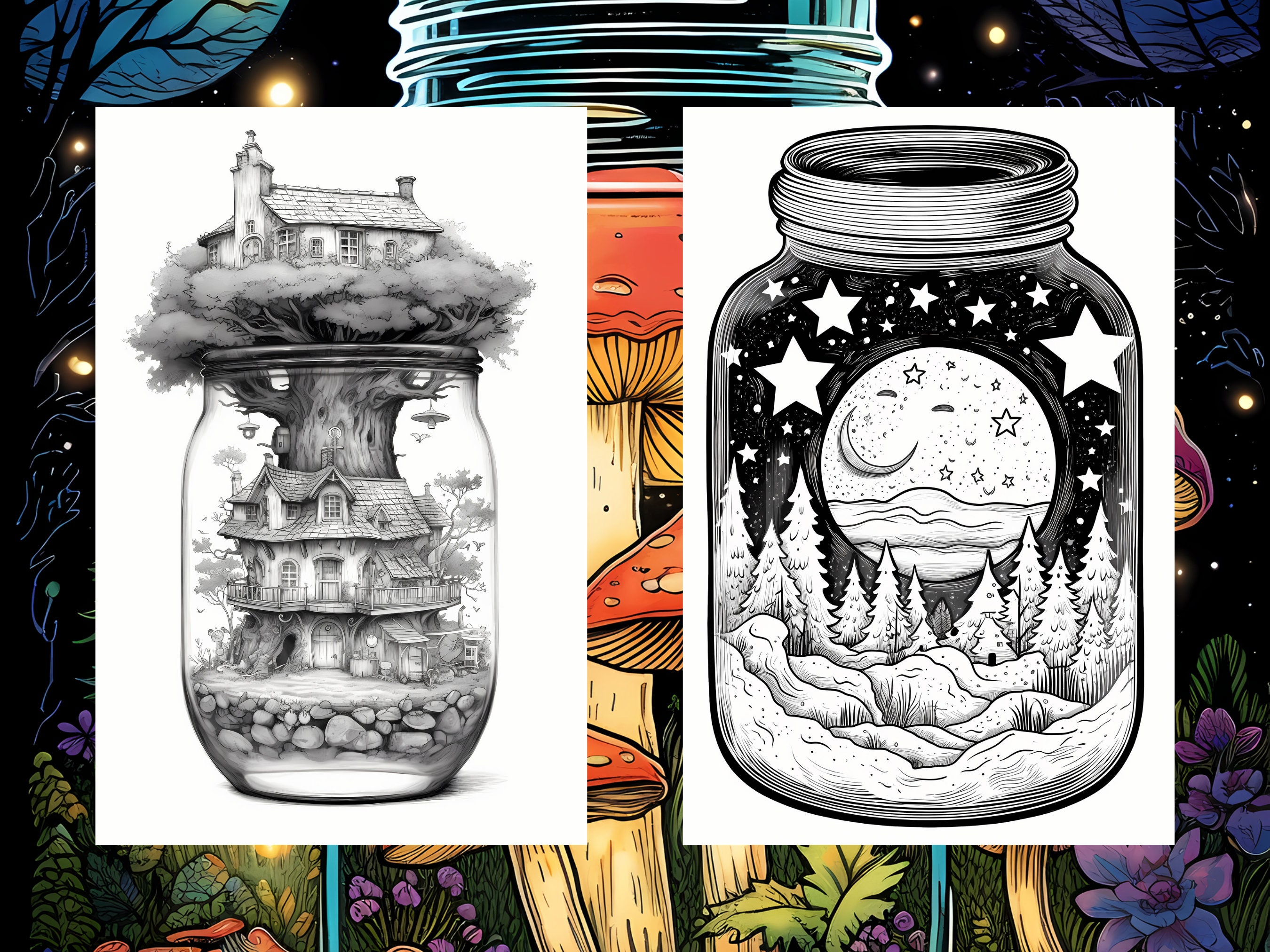 28 Magical Jars Coloring Book Printable Life in Jar Grayscale Coloring ...