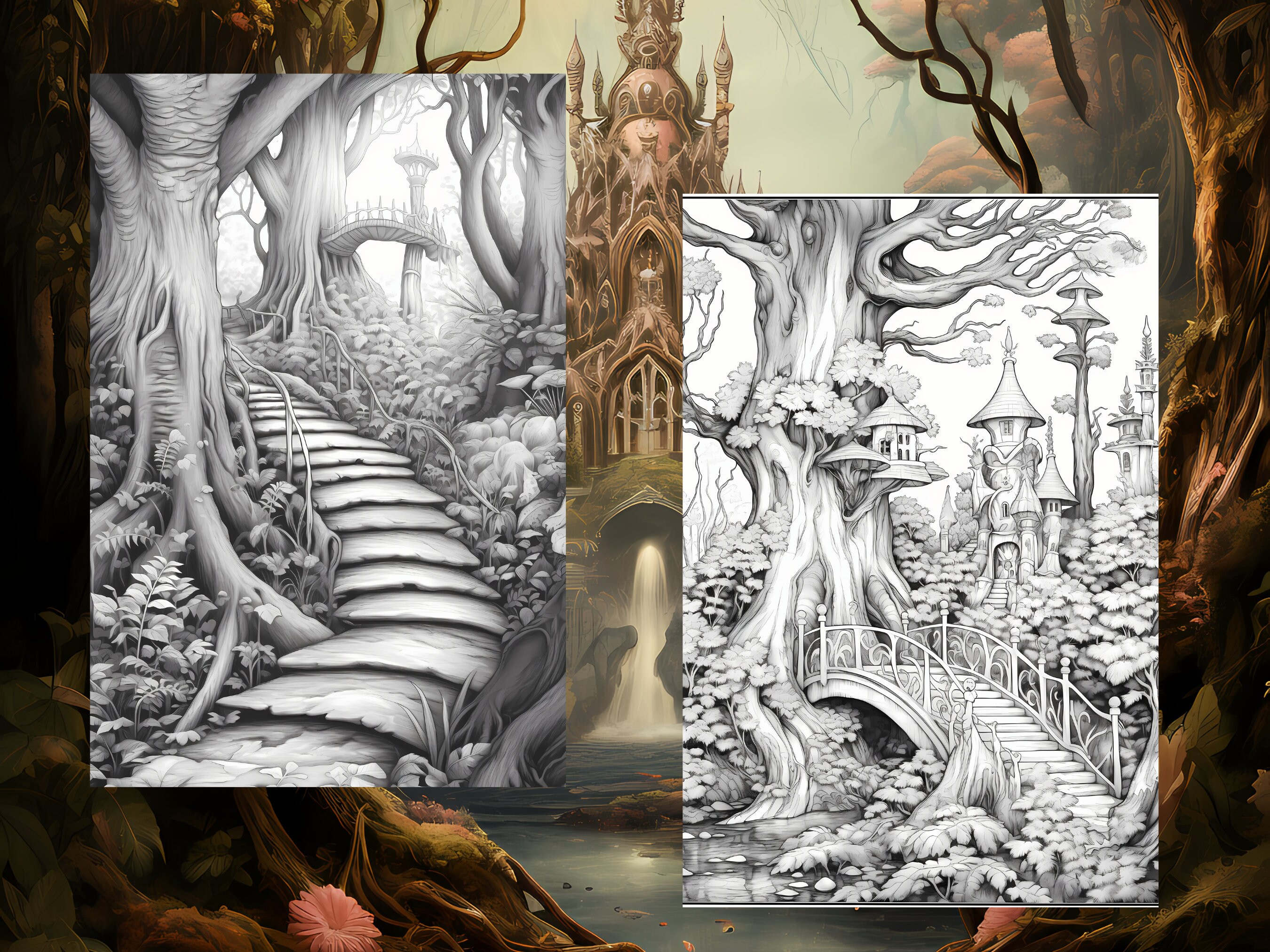 25 Enchanted Forest Greyscale Coloring Book for Adults and Kids ...