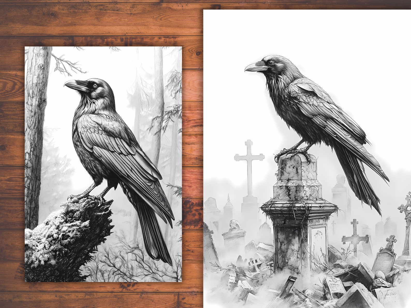 30 Ravens Grayscale Coloring Pages Gothic Ravens Coloring Book ...