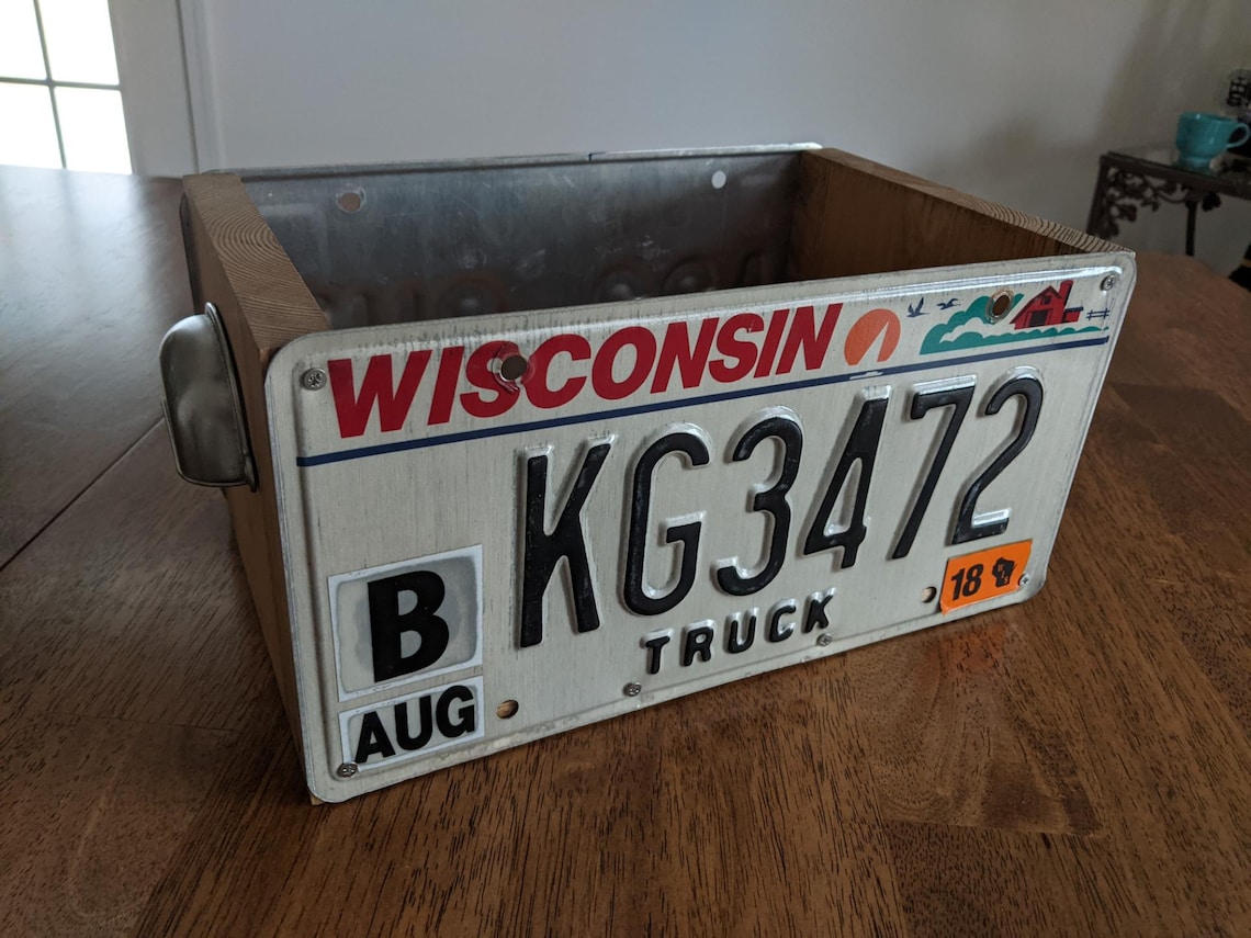 Recycled License Plate Box, Storage Box, Decorative Bin, Bar, Kitchen ...
