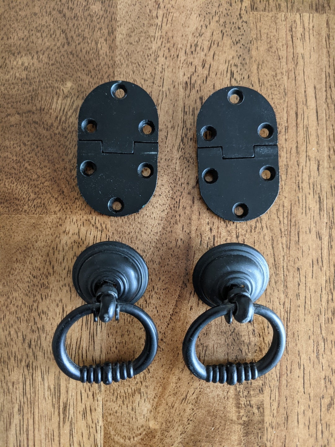Black Metal Drop Ring Drawer Pulls and Hinges, Set of 2, Vintage ...