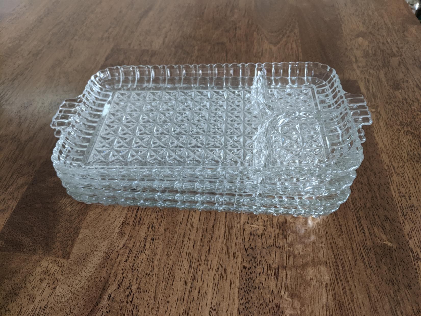 Anchor Hocking Serva-snack Cut Glass Snack Trays, Set of 4, Vintage ...
