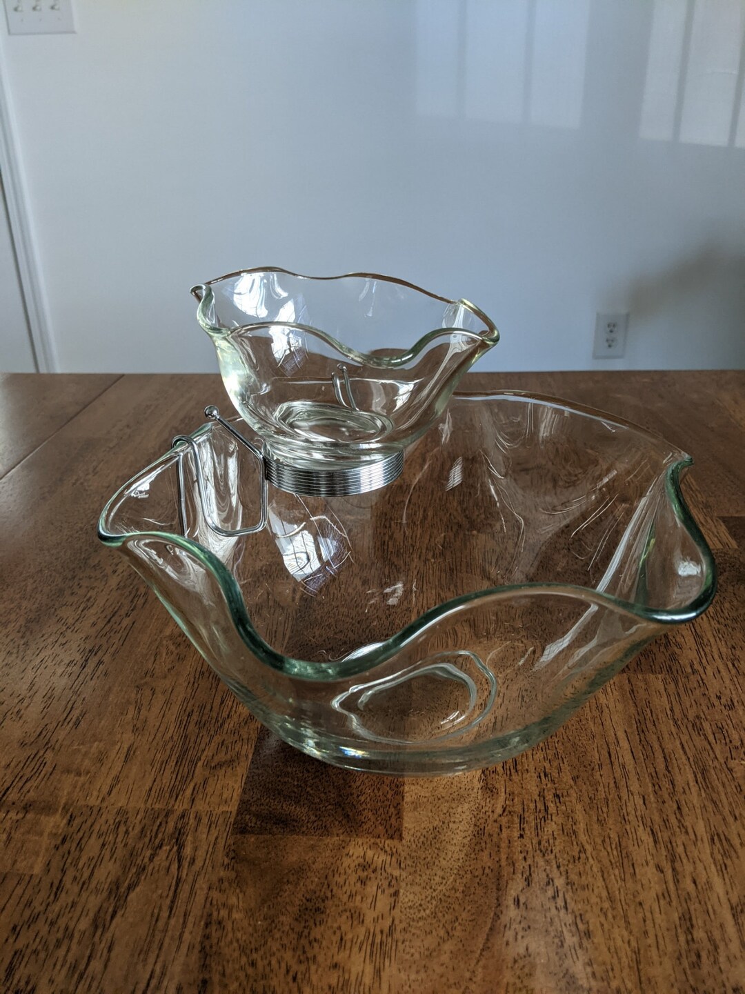 Clear Glass Chip and Dip Serving Set, Vintage, Mid Century, Glass Bowl ...