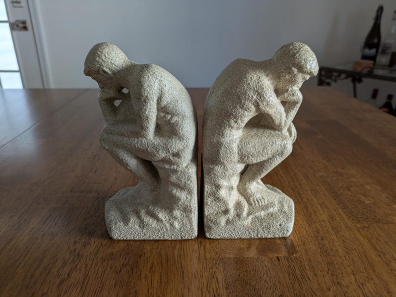 The Thinker Bookends, Vintage, Set of 2, Stone Look Thinker Bookends ...