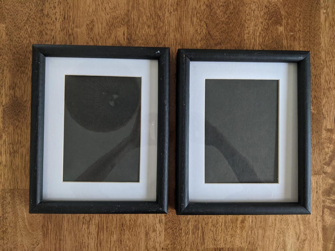 2 Black Wood Picture Frames With Mats, Vintage, Black Painted Picture ...
