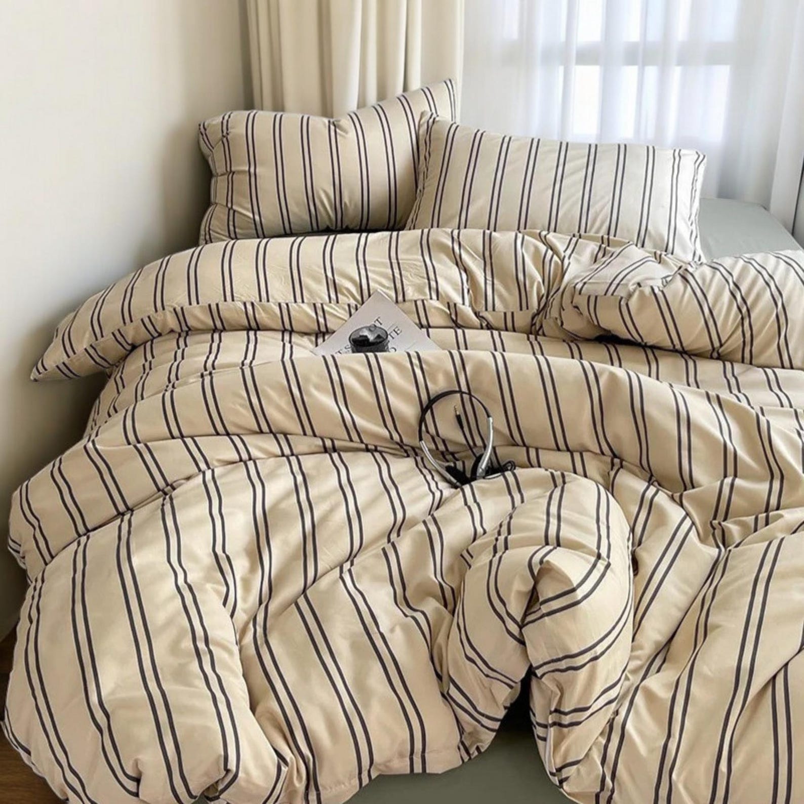 Stripe Elegant Bedding,duvet Set, Zipper Bedding, Farmhouse Chic Bed ...