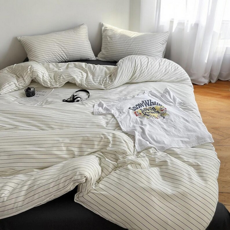 Stripe Elegant Bedding,duvet Set, Zipper Bedding, Farmhouse Chic Bed ...