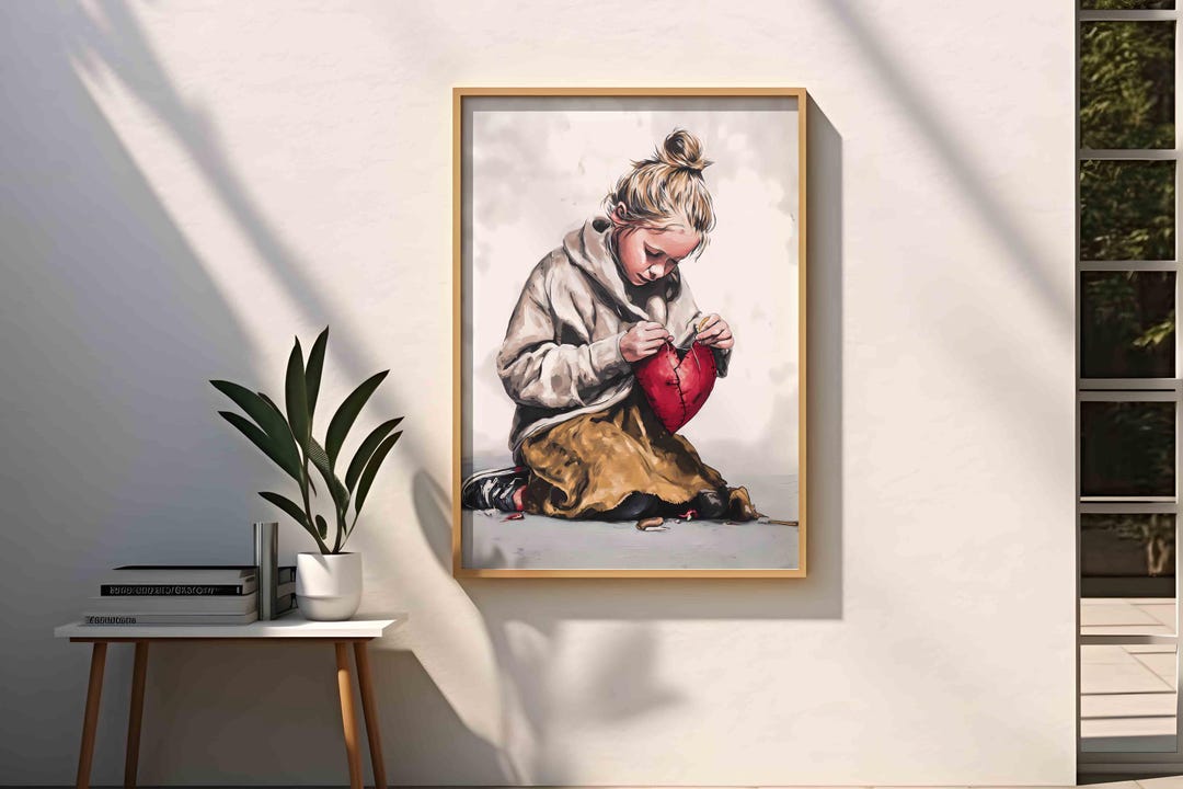 Little Girl Mending a Broken Heart - Oil Painting in Banksy Style ...
